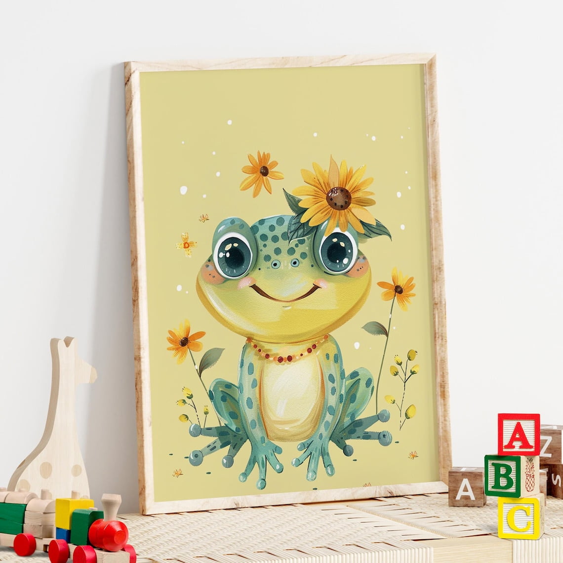 Modroom Frog Sunflower Watercolor Nursery Art Print, Animal Print Frog ...