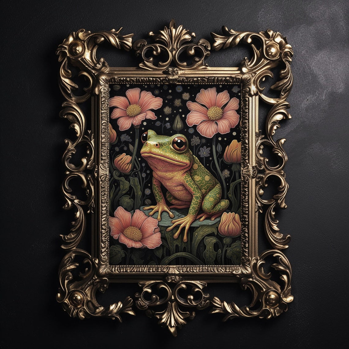 Modroom Frog with Flowers Poster, Botanical Gothic Dark Academia Wall ...