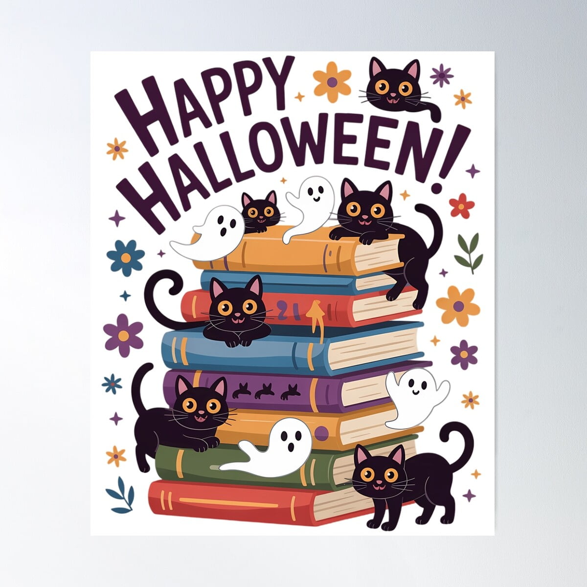 Modroom Ghost Cat Reading Books Lover Gifts Costume Party Spooky Poster ...