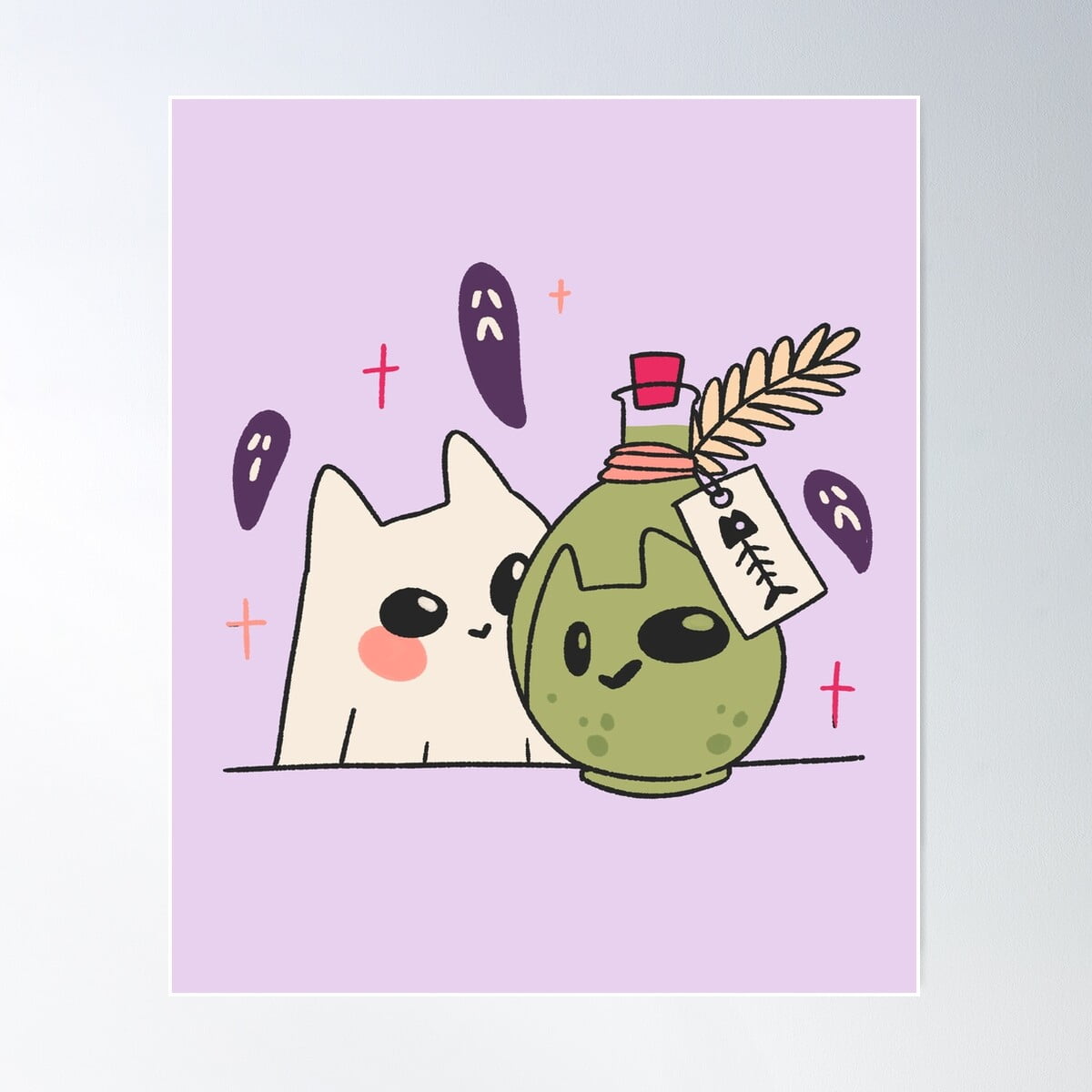 Modroom Ghost Kitty With Potio Bottle Poster, Modern Decor, 12x18 ...