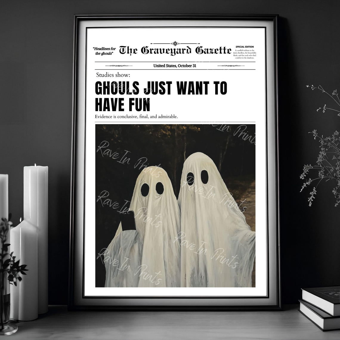 Modroom Ghost Newspaper Poster, Vintage Gothic Wall Art, Whimsical ...