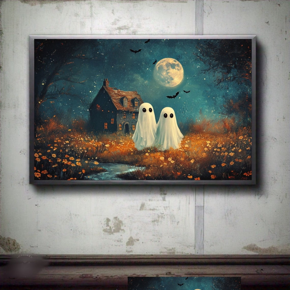 Modroom Ghost Print, Art Print, Haunted House Ghost Painting, Moody ...