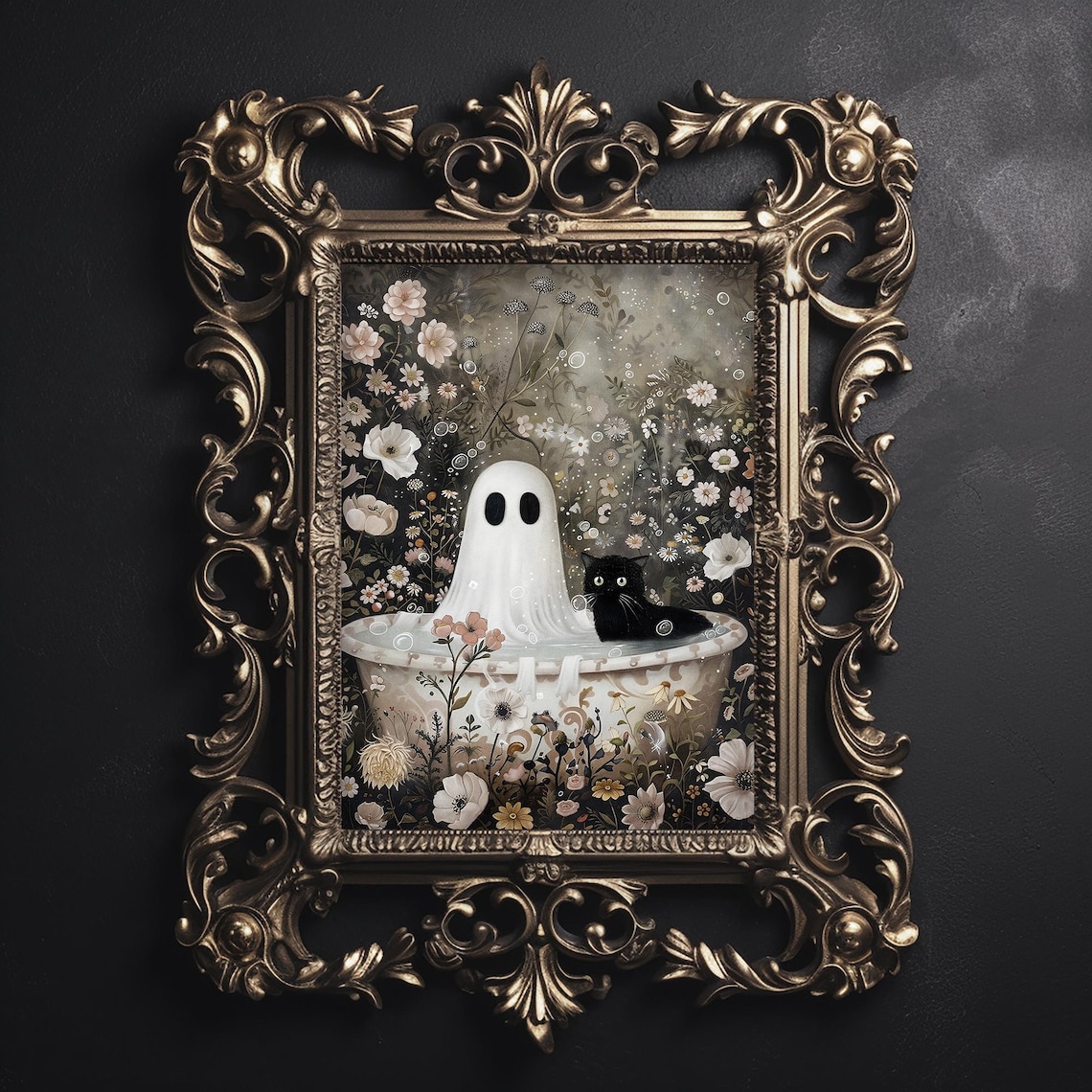 Modroom Ghost and Cat in Bathtub Poster, Gothic Dark Academia Wall Art ...