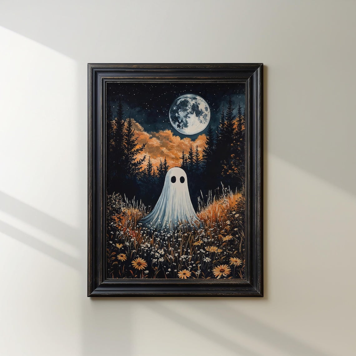 Modroom Ghost in Moonlit Meadow Poster, Autumn Spooky Wall Art ...