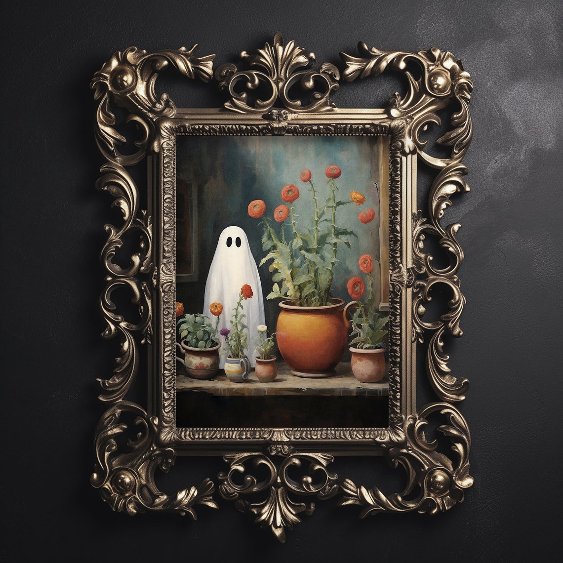 Modroom Ghost with Flower Pot Poster, Gothic Dark Academia Vintage ...
