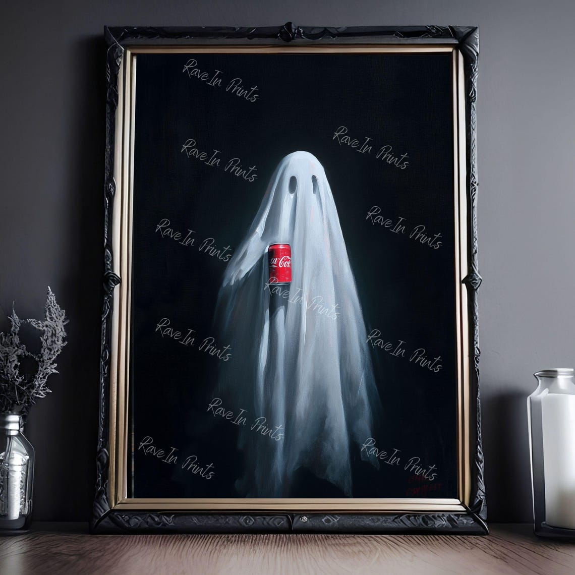 Modroom Ghost with Soda Poster, Vintage Gothic Wall Art, Whimsical ...