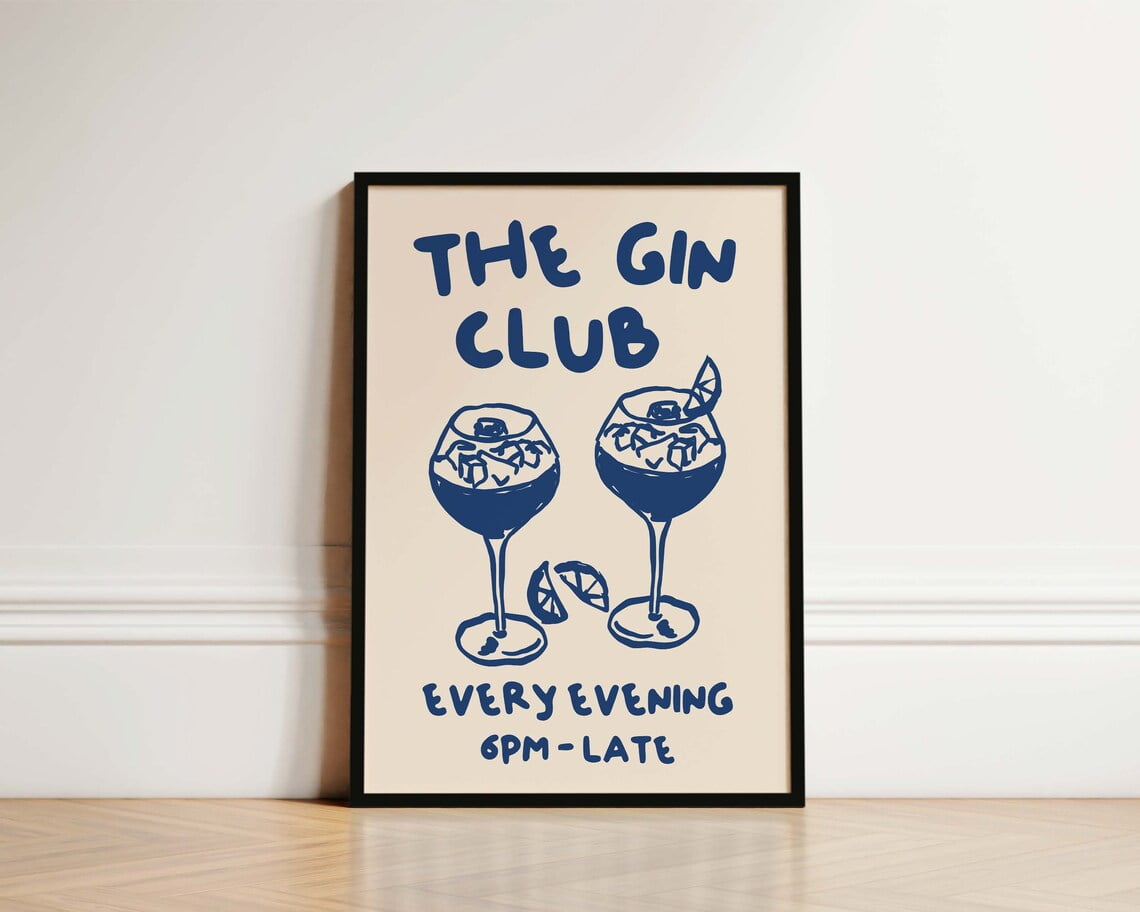 Modroom Gin Club Kitchen Print, Gin Print, Kitchen Poster, Hand Drawn ...