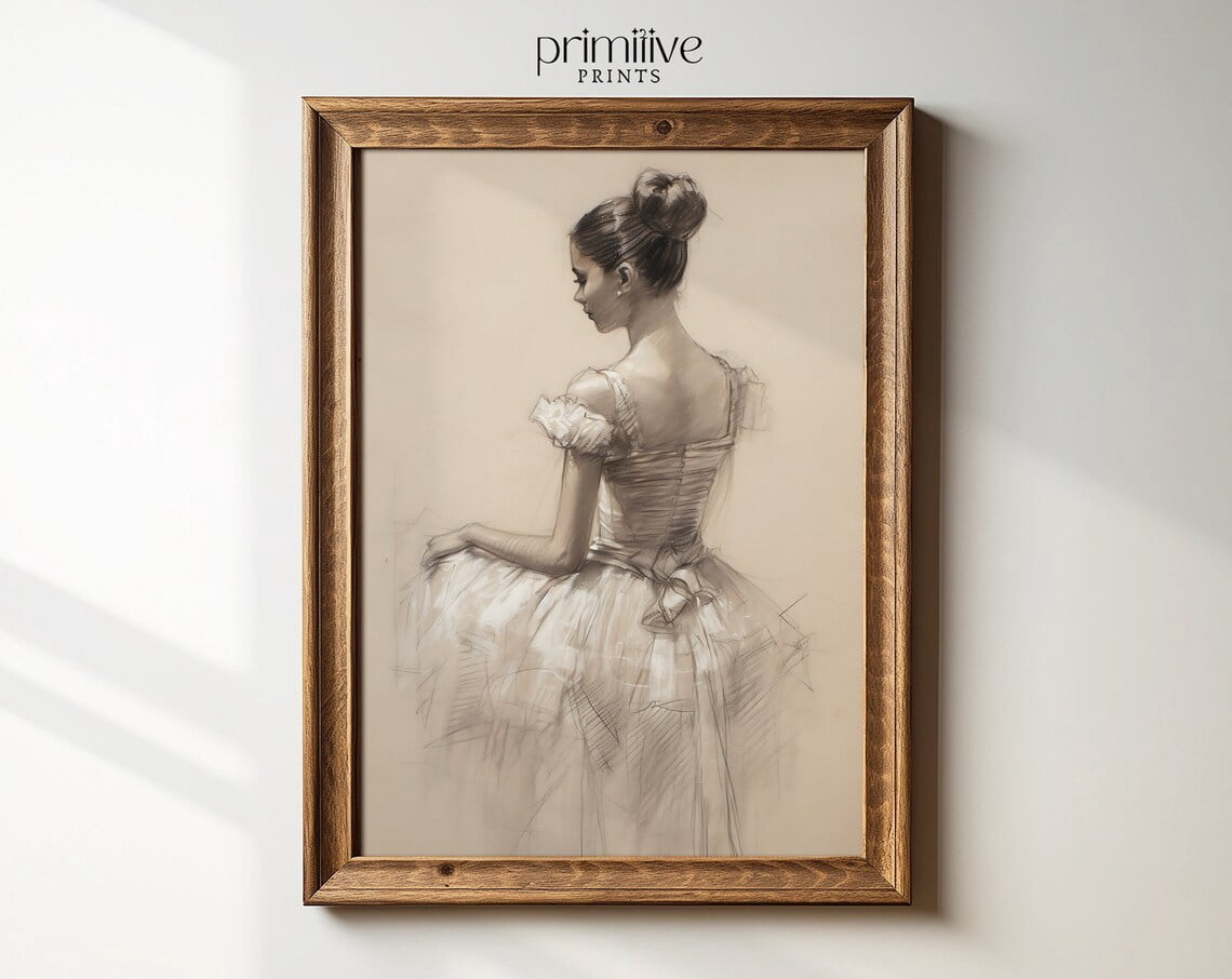 Modroom Girl In Dress Sketch | Vintage Wall Art | Romantic Aesthetic ...