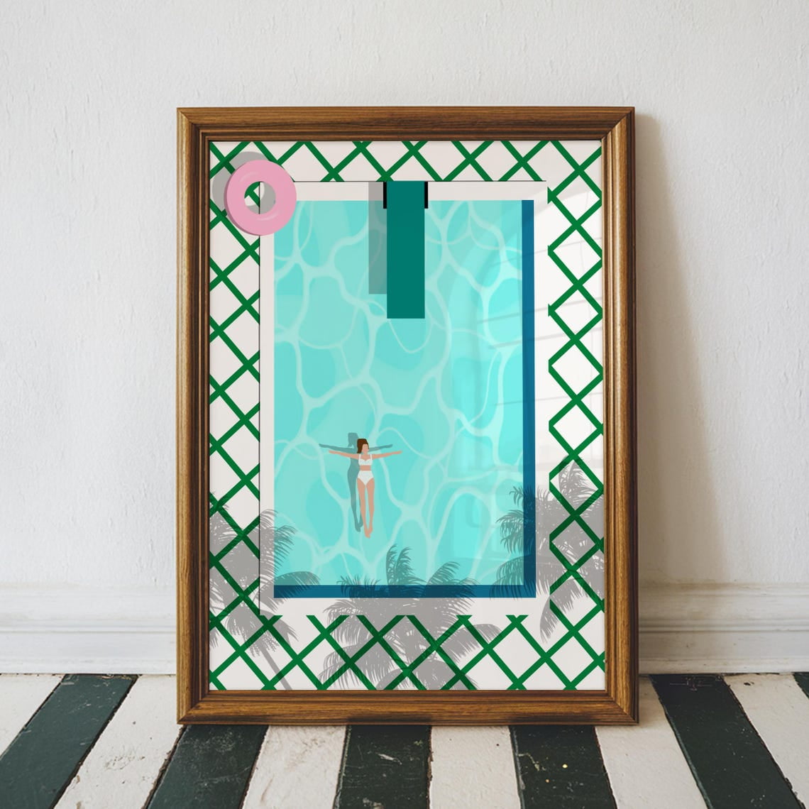 Modroom Girl In Pool Art, Summer Beach House Poster, Tiny People ...