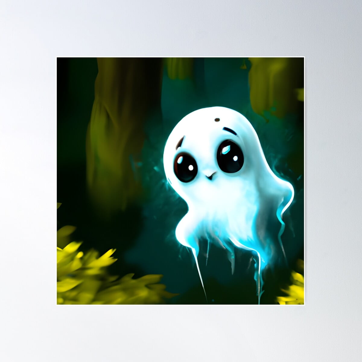 Modroom Glowing Cute Ghost Poster – Adorable Spirit Wall Art With Big ...