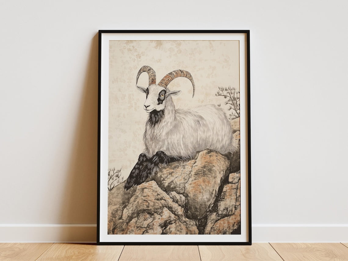 Modroom Goat Art Print Animal Poster Traditional Chinese Art Style ...