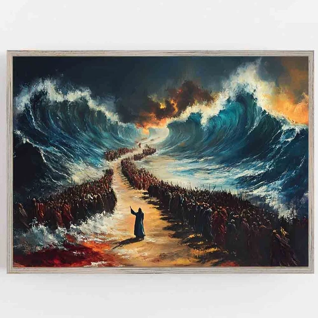 Modroom God Parts Sea Christian Bible Moses Leads People Through ...