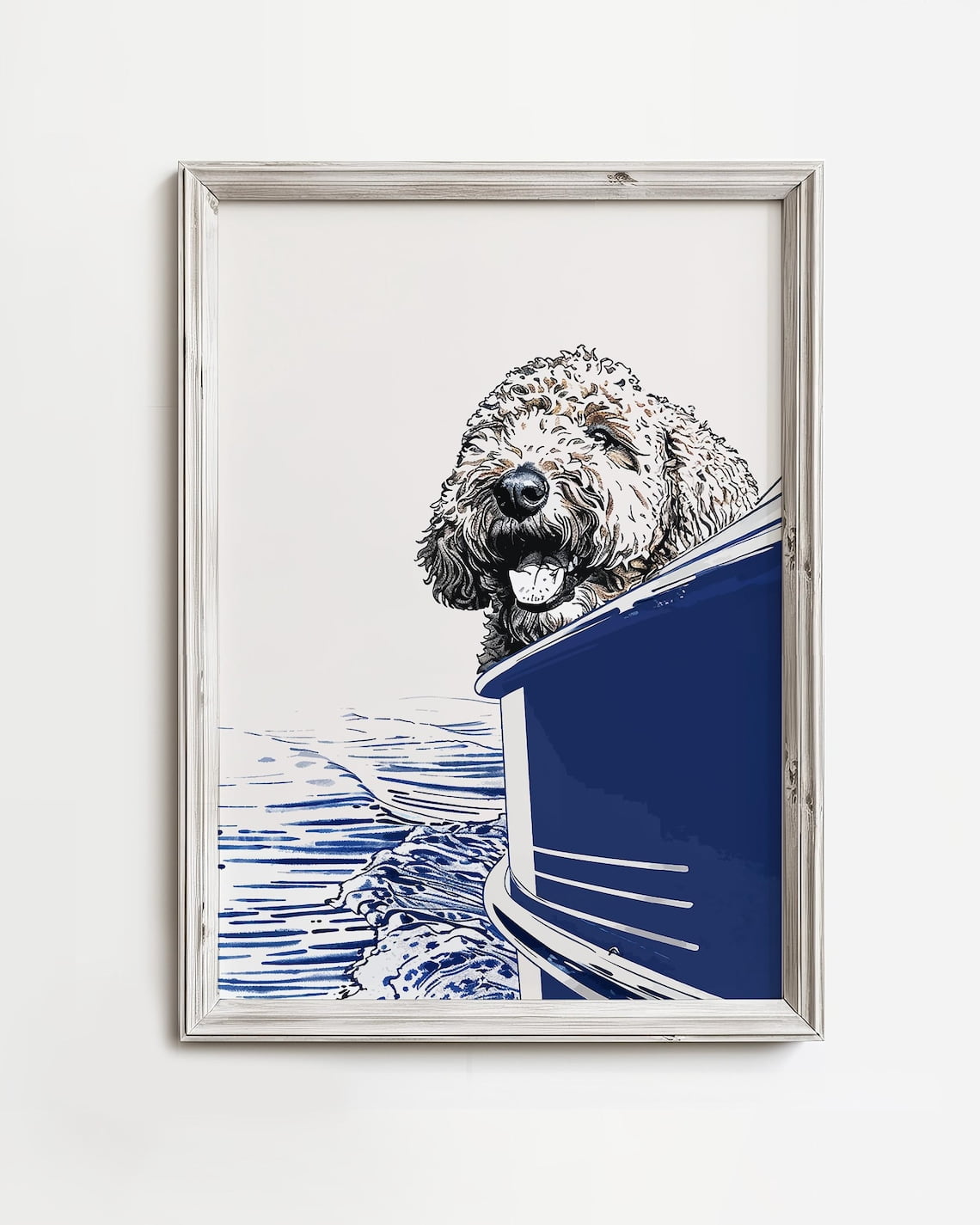 Modroom Golden Doodle On Pontoon Boat Ride, Lake Coastal Cottage Decor ...
