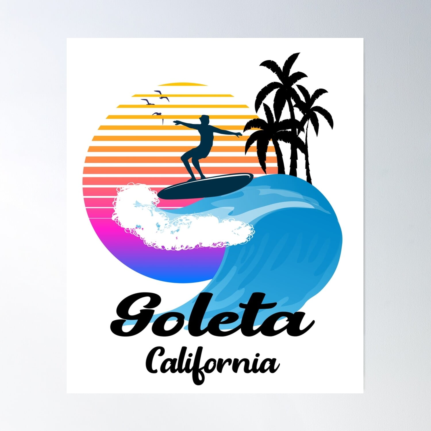 Modroom Goleta California Seaside Retro Sunset Poster Wall Art, Modern ...