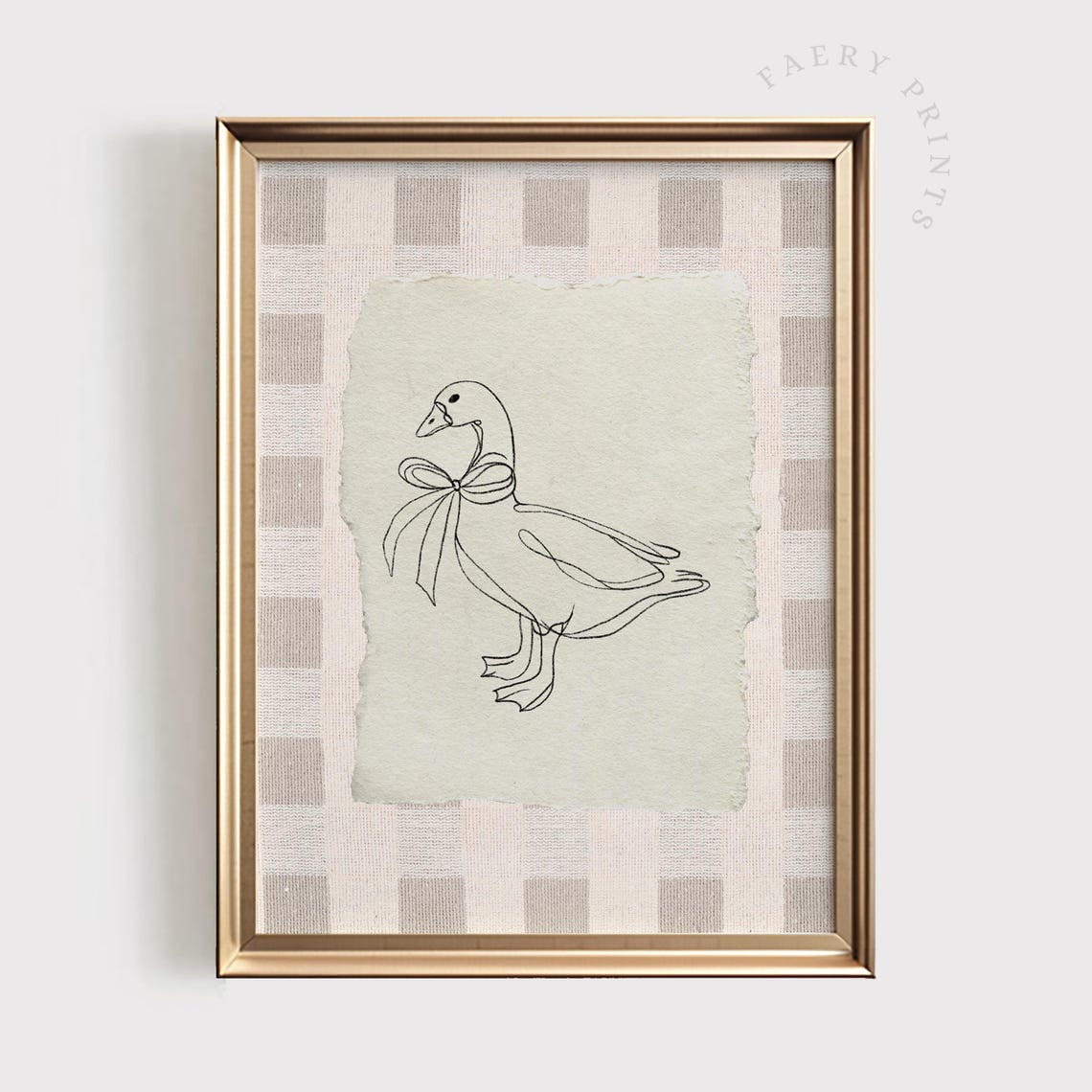 Modroom Goose Line Art Print | Neutral Nursery Wall Art | Gingham Duck ...