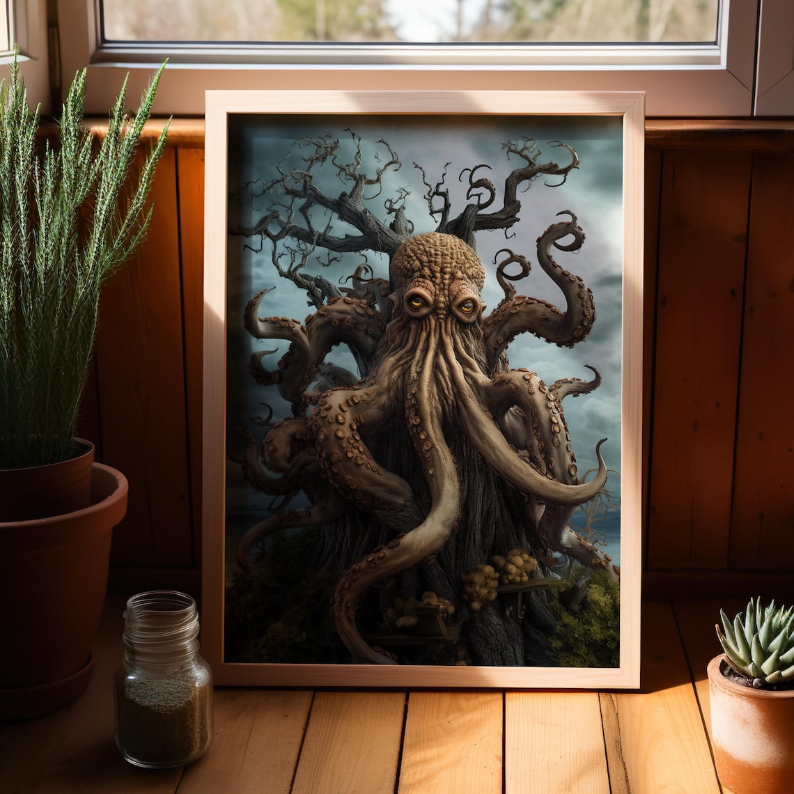 Modroom Gothic Octopus Climbing Up The Giant Tree Wall Art Print ...