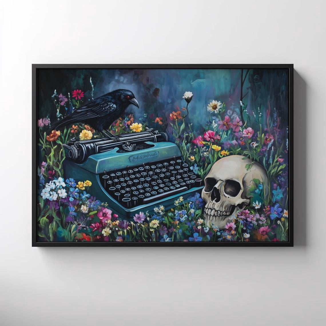Modroom Gothic Raven Skull Art Print Vintage Typewriter, Moody Black ...