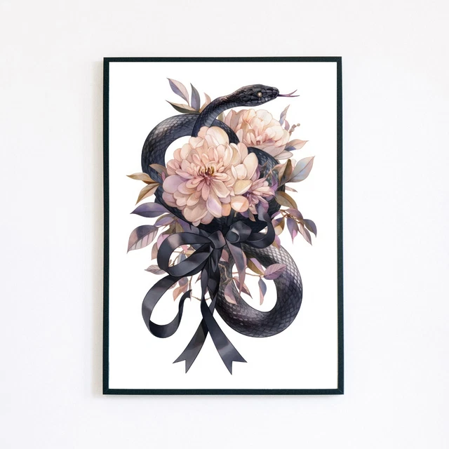 Modroom Gothic Snake Flowers Watercolour Painting Illustration Wall ...