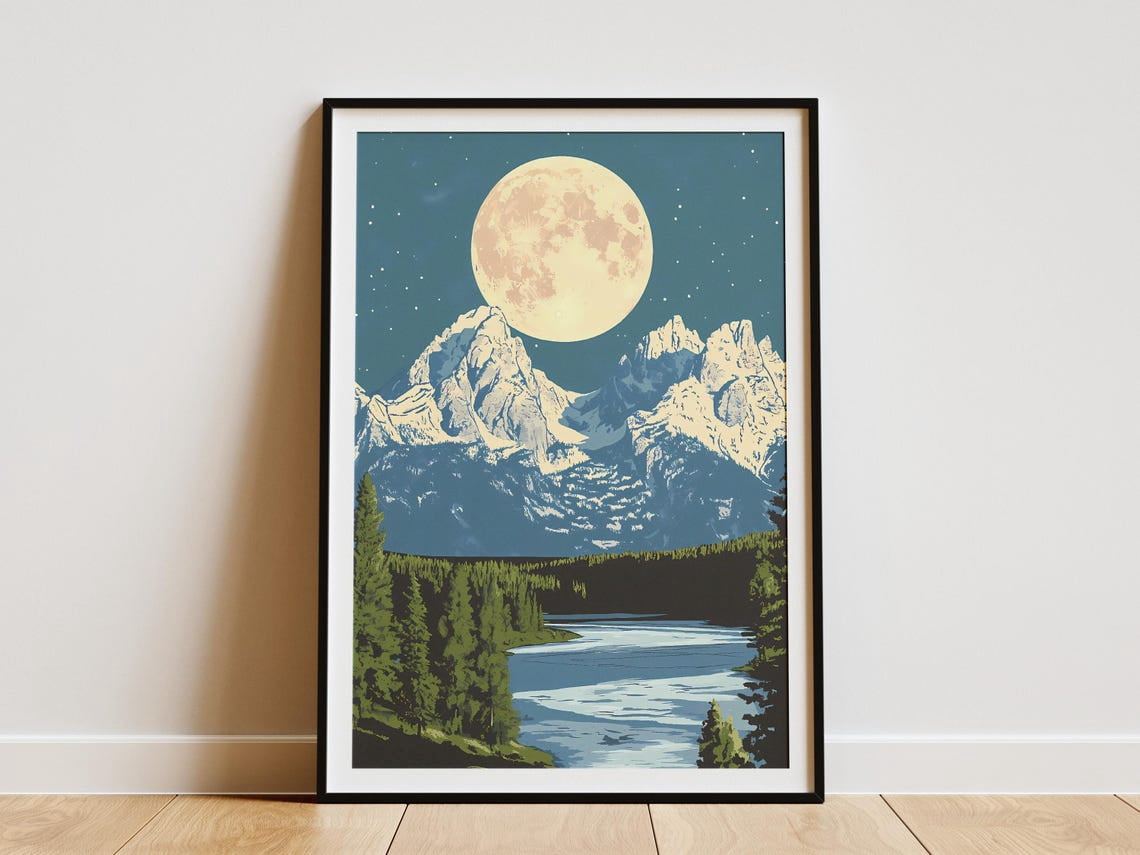 Modroom Grand Teton National Park Poster Wyoming Moonlit Landscape ...