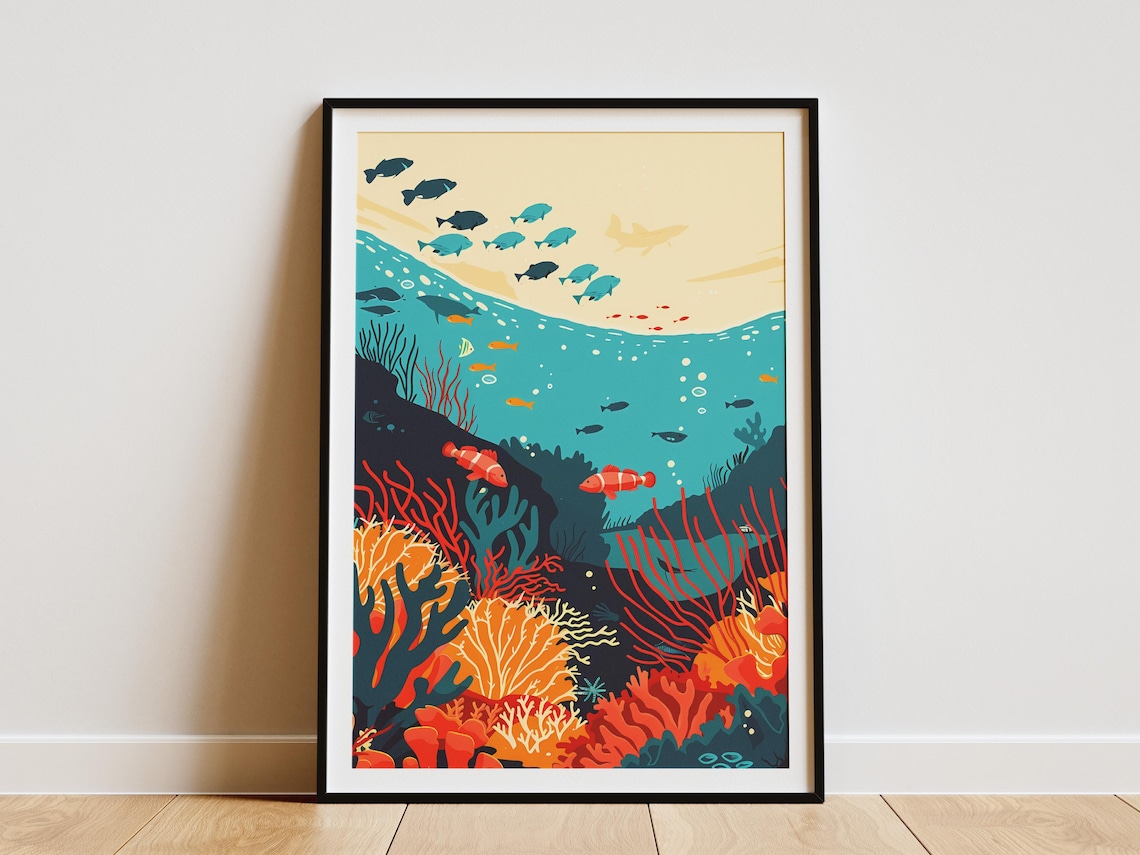 Modroom Great Barrier Reef Poster Ocean Art Print Coral Reef Wall Art ...