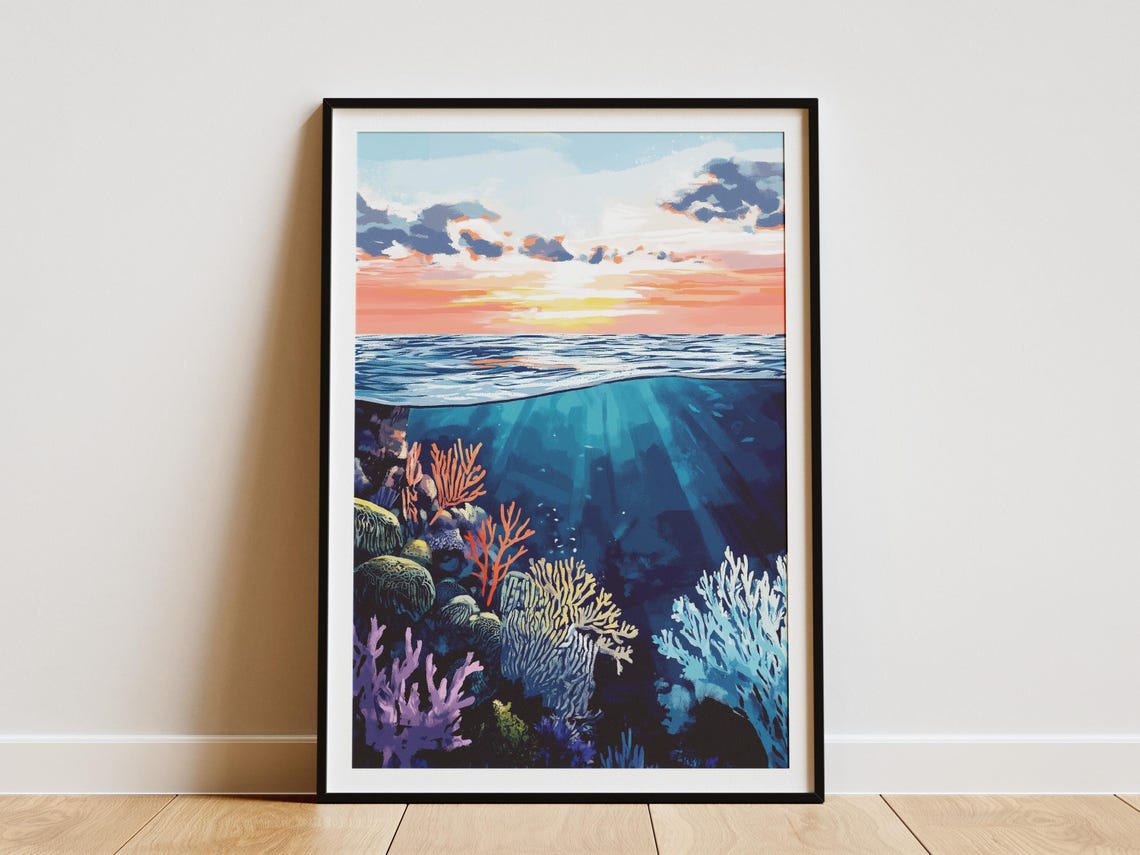 Modroom Great Barrier Reef Poster Ocean Art Print Nautical Wall Art ...