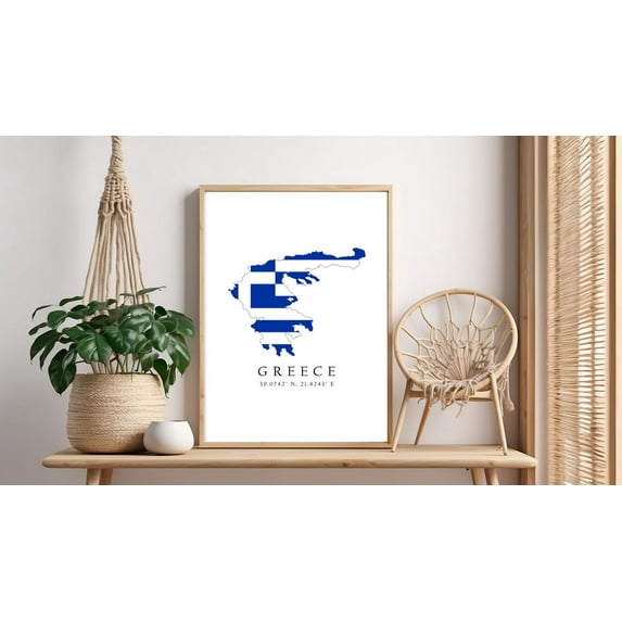 Modroom Greece Map Poster Flag and Coordinates Art Poster Wall Décor ...