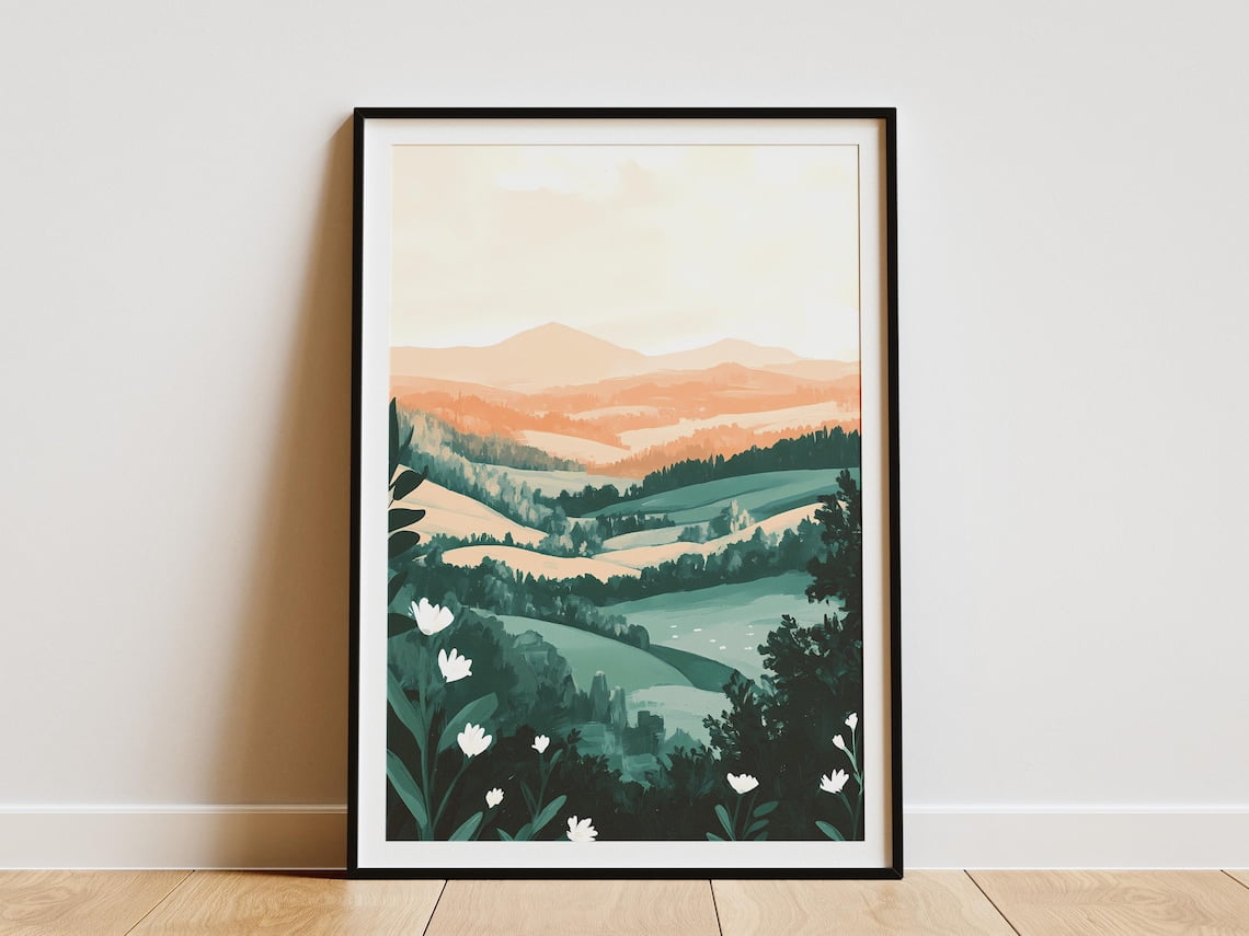 Modroom Green Hills Landscape Poster Modern Art Print Nature Wall Art ...