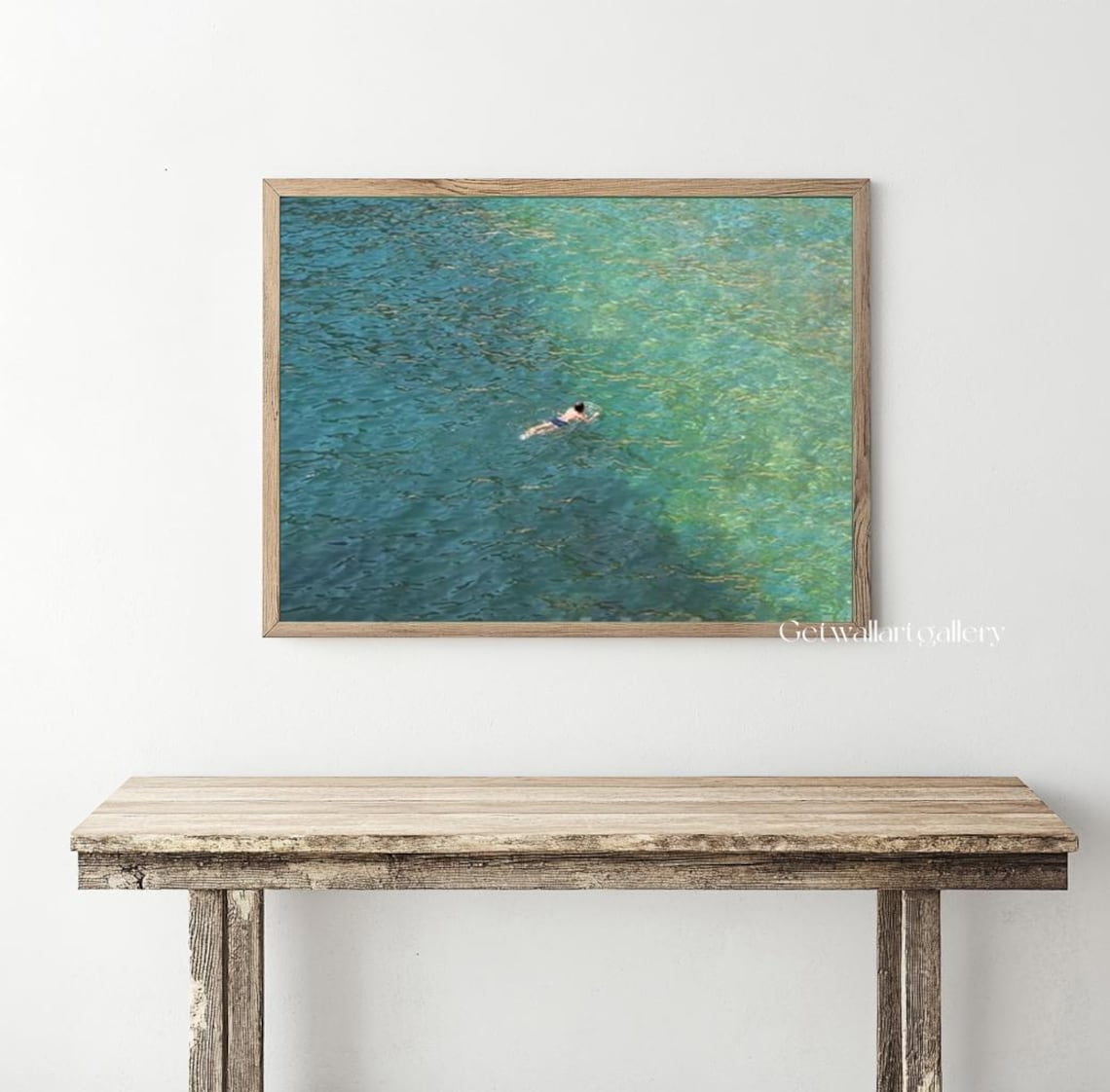 Modroom Green Lake Landscape Poster Wall Art Tiny Figures Floating ...
