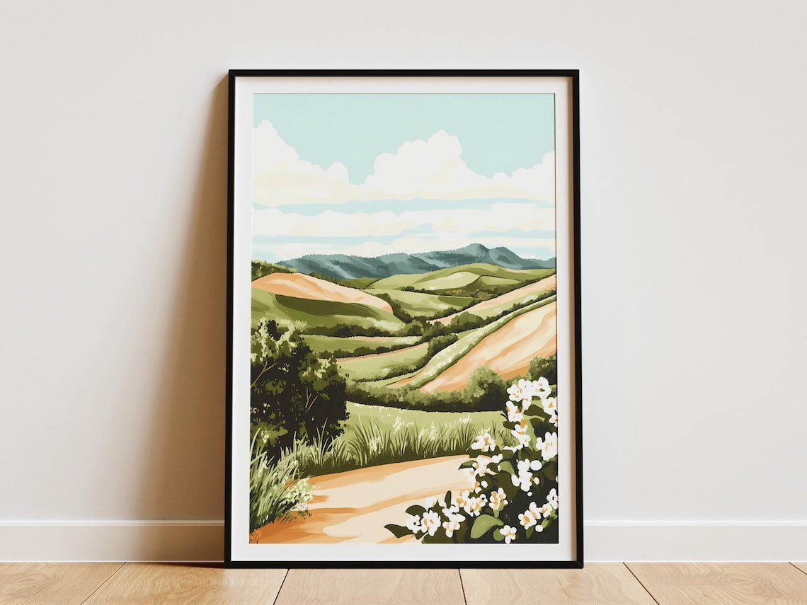 Modroom Green Rolling Hills Tea Plantation Landscape Poster Nature Art ...
