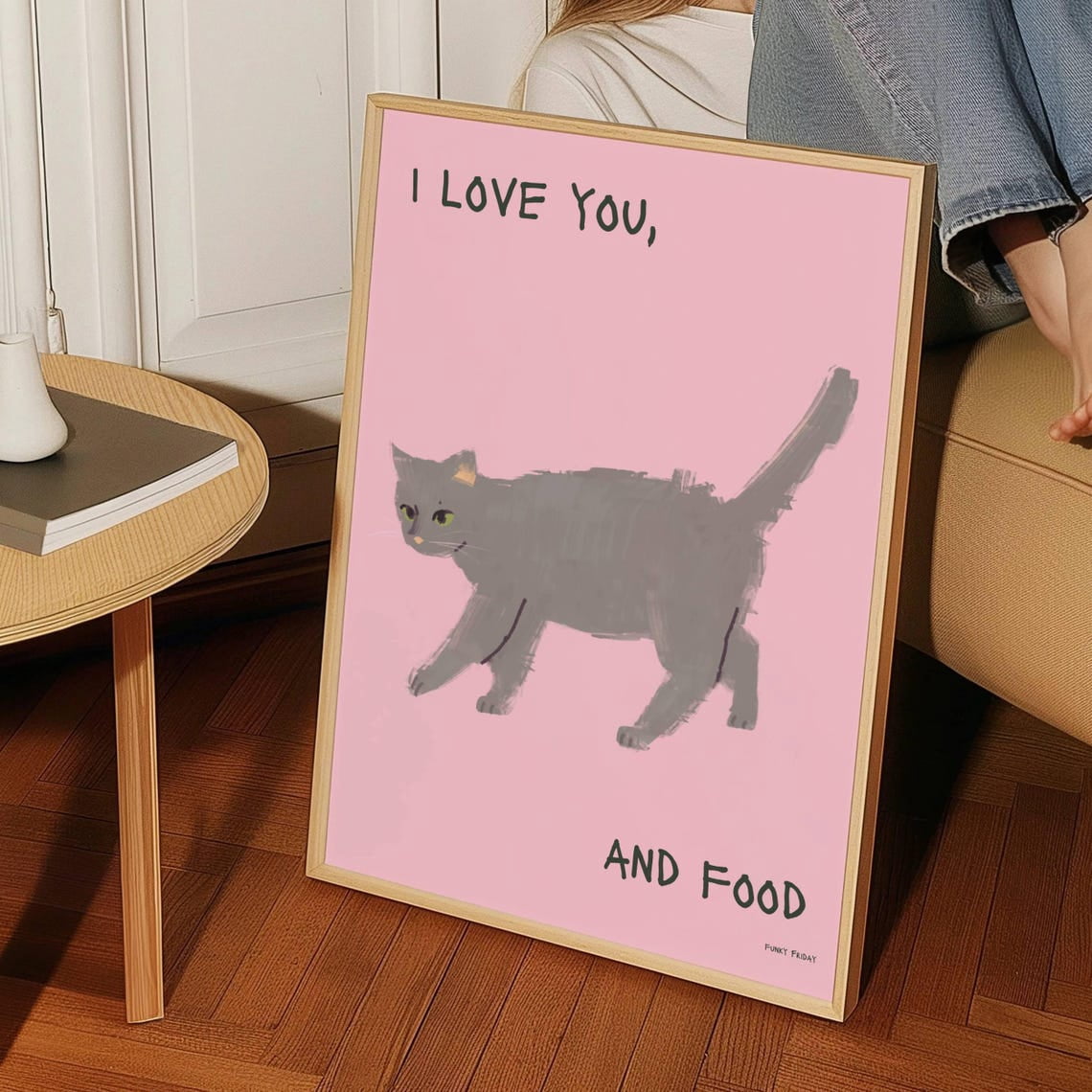 Modroom Grey Cat Poster - I Love You And Food - Cat Print - Cat Wall ...