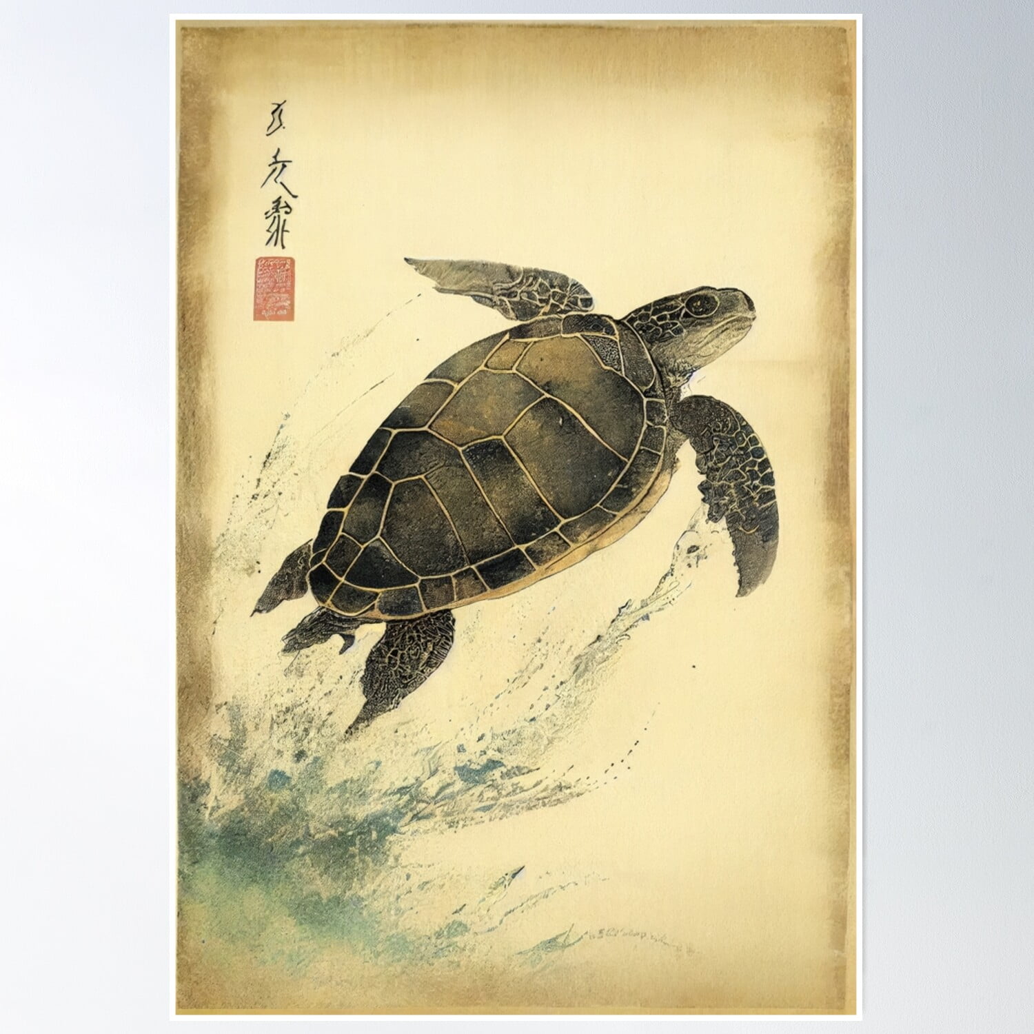 Modroom Gyotaku Turtle Poster Wall Art, Modern Wall Decor, 24x36 ...