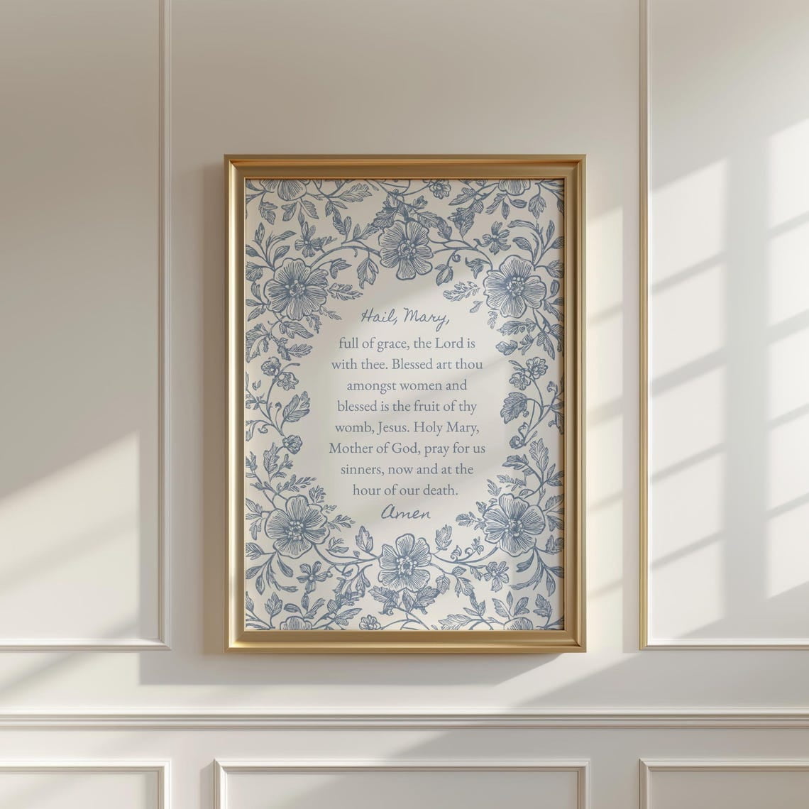 Modroom Hail Mary Wall Art Vintage Catholic Home Decor Blue And White ...