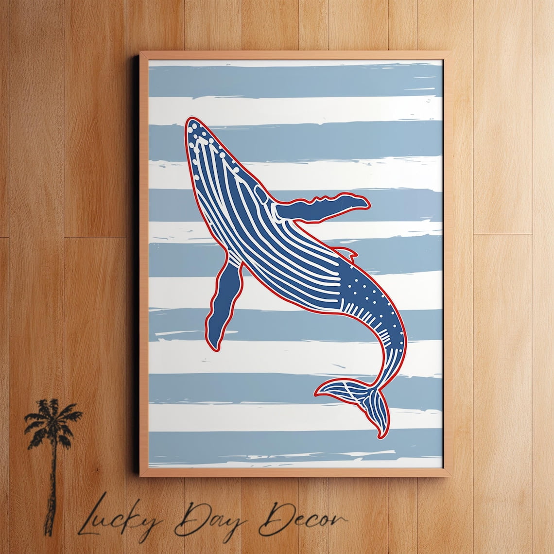 Modroom Happy Humpback Whale, Coastal Blue Poster, Simple Sea Life Art, Fun Ocean Whale Poster ...