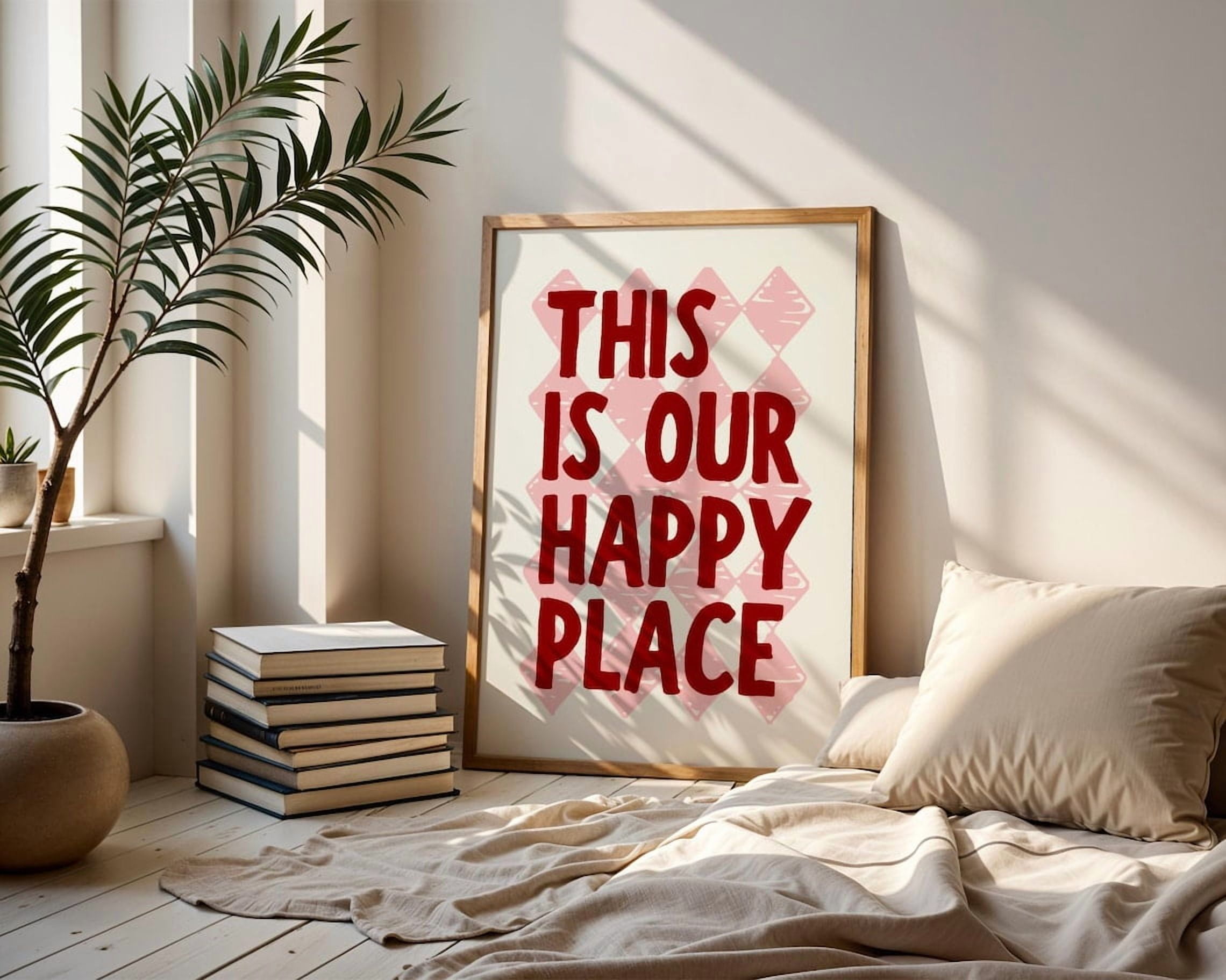 Modroom Happy Place Poster, Rustic Welcome Wall Art, Cozy Typography ...
