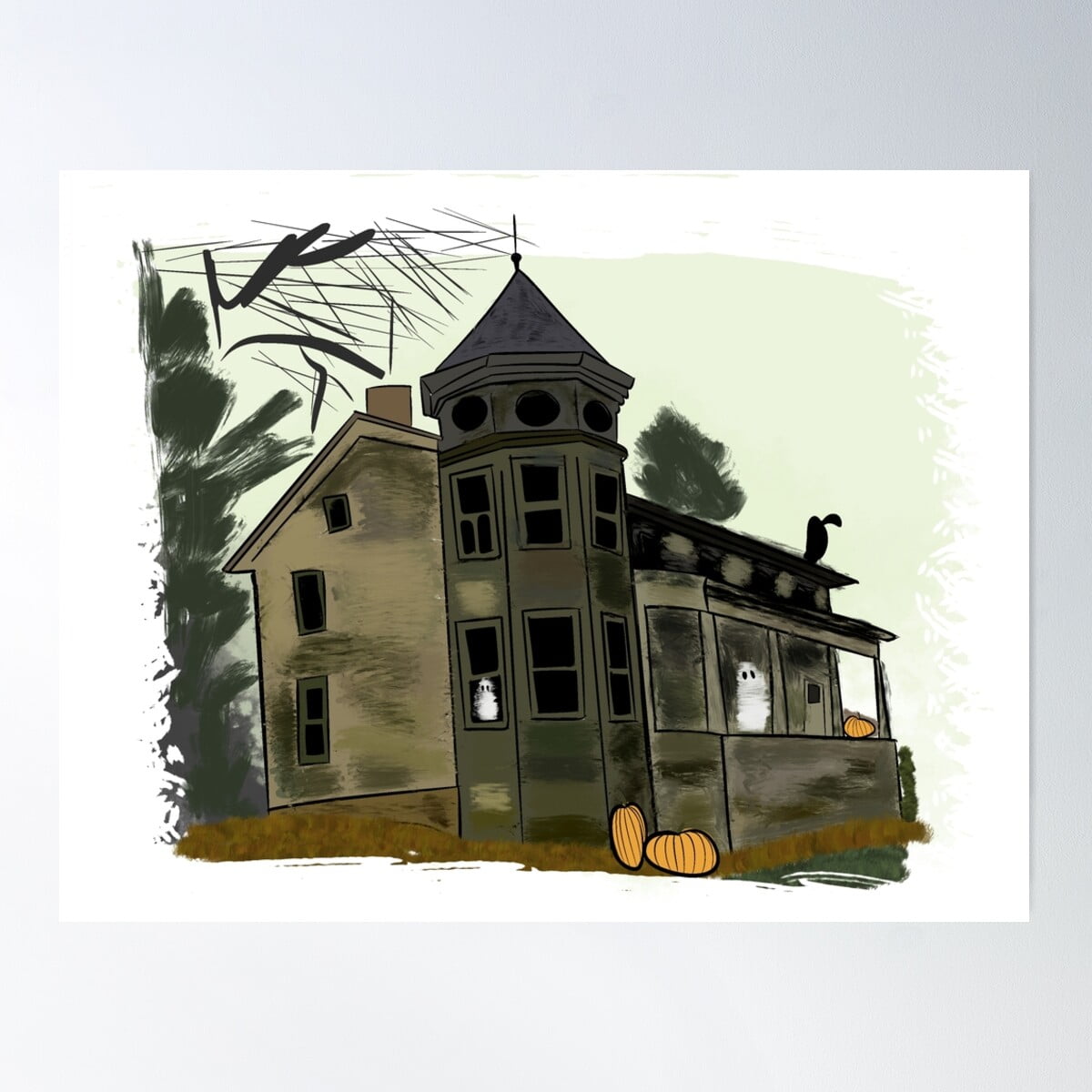 Modroom Haunted House In Fall Poster, Modern Decor, 24x36 UNFRAMED ...