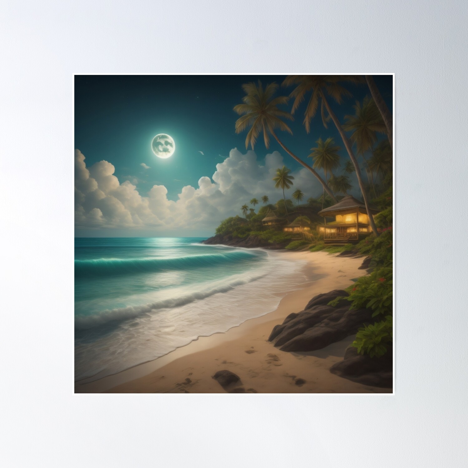 Modroom Hawaii Full Moon Night Poster Wall Art, Modern Wall Decor ...