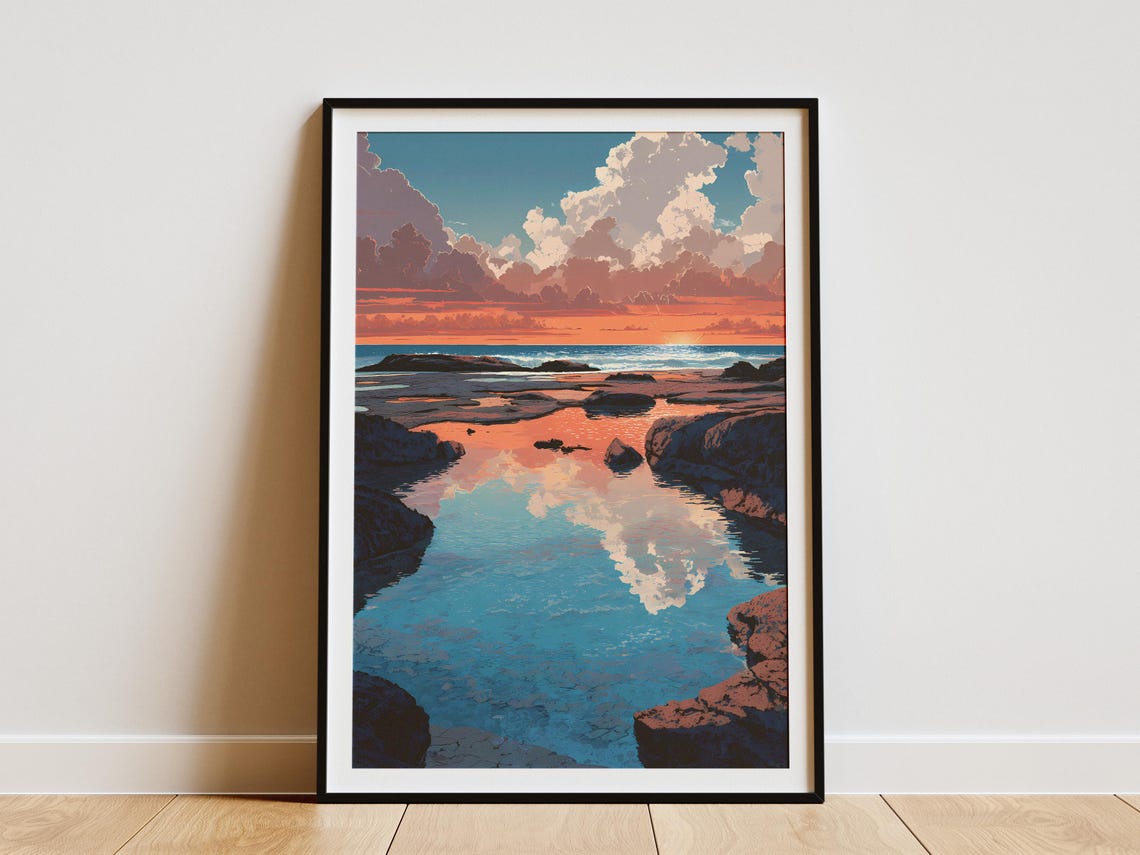 Modroom Hawaiian Sunset Tide Pool Art Print Coastal Wall Decor Tropical ...