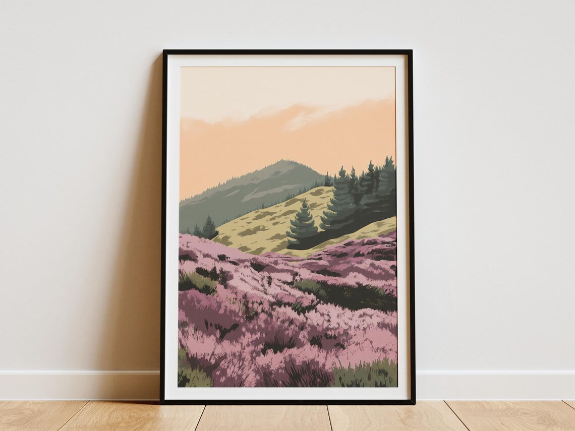 Modroom Heather Hill Sunset Landscape Poster Modern Botanical Poster ...