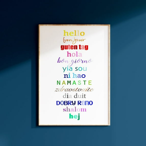 Modroom Hello Languages Wall Art Print Colorful Rainbow Poster for ...
