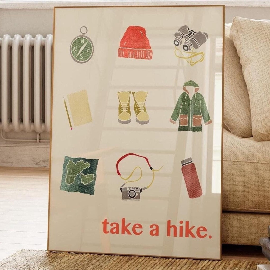 Modroom Hiking Art Print, Vintage Hiker Poster, Trendy Hiking Wall Art ...