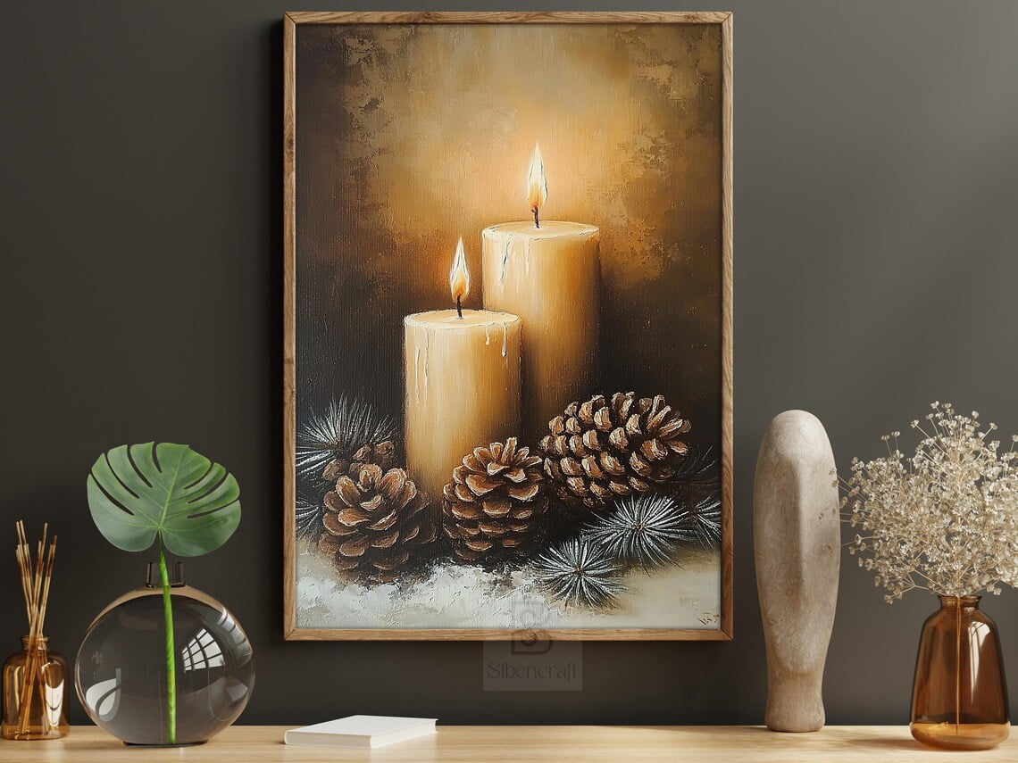 Modroom Holiday Candles Poster, Vintage Winter Wall Art, Cozy Seasonal ...
