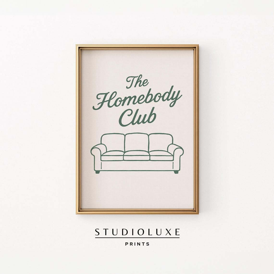 Modroom The Homebody Club Print Cozy Green Sofa Wall Art, Minimalist ...