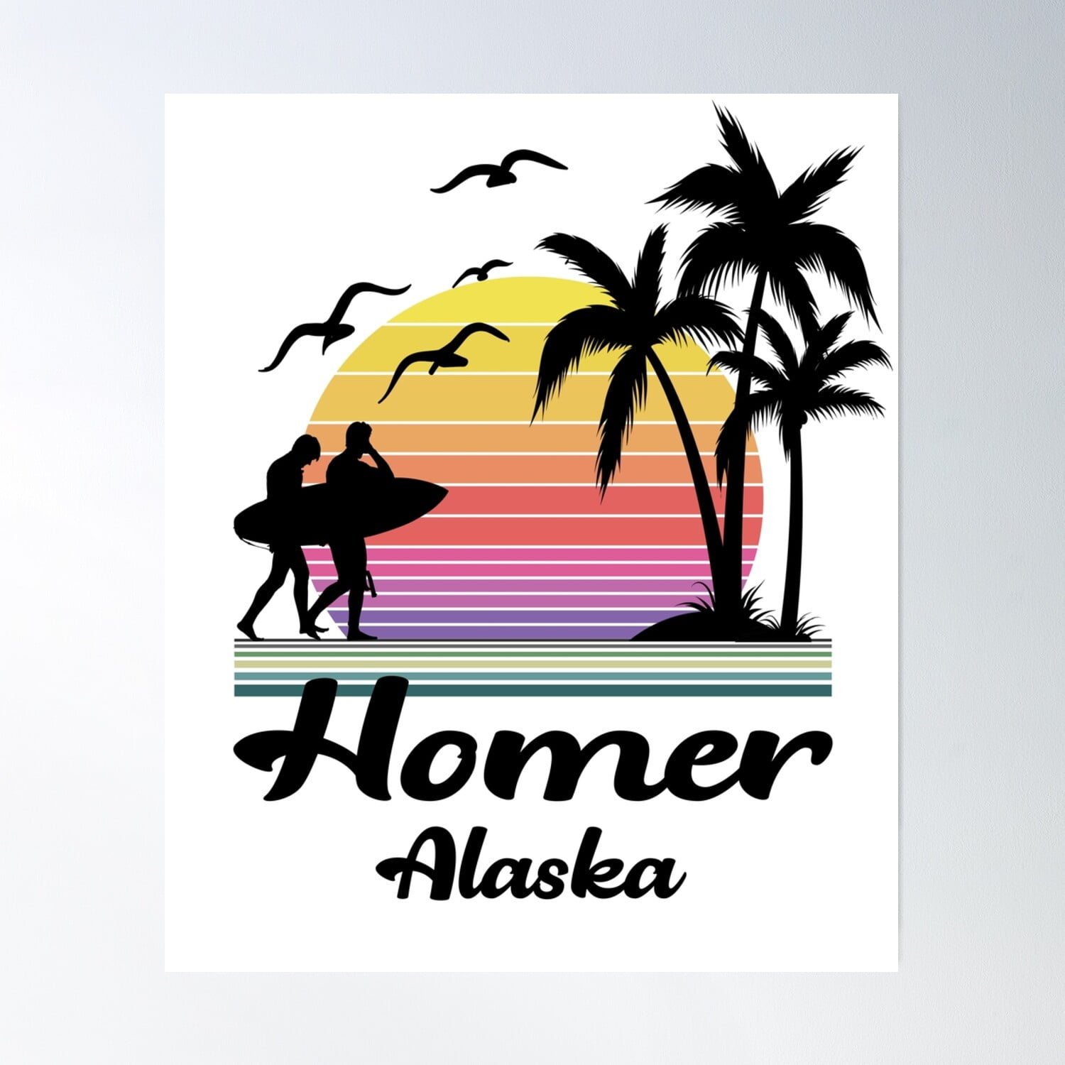 Modroom Homer Alaska Seaside Retro Sunset Poster Wall Art, Modern Wall ...