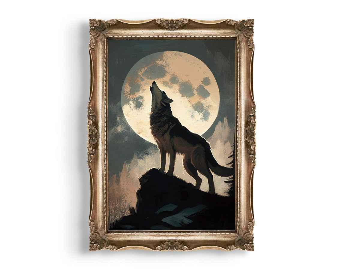 Modroom Howling Wolf Poster, Dark Academia Wall Art, Witchy Celestial ...