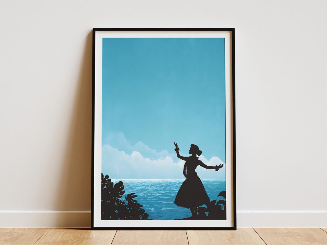 Modroom Hula Dancer Silhouette Poster Ocean Horizon Art Print Hawaiian ...