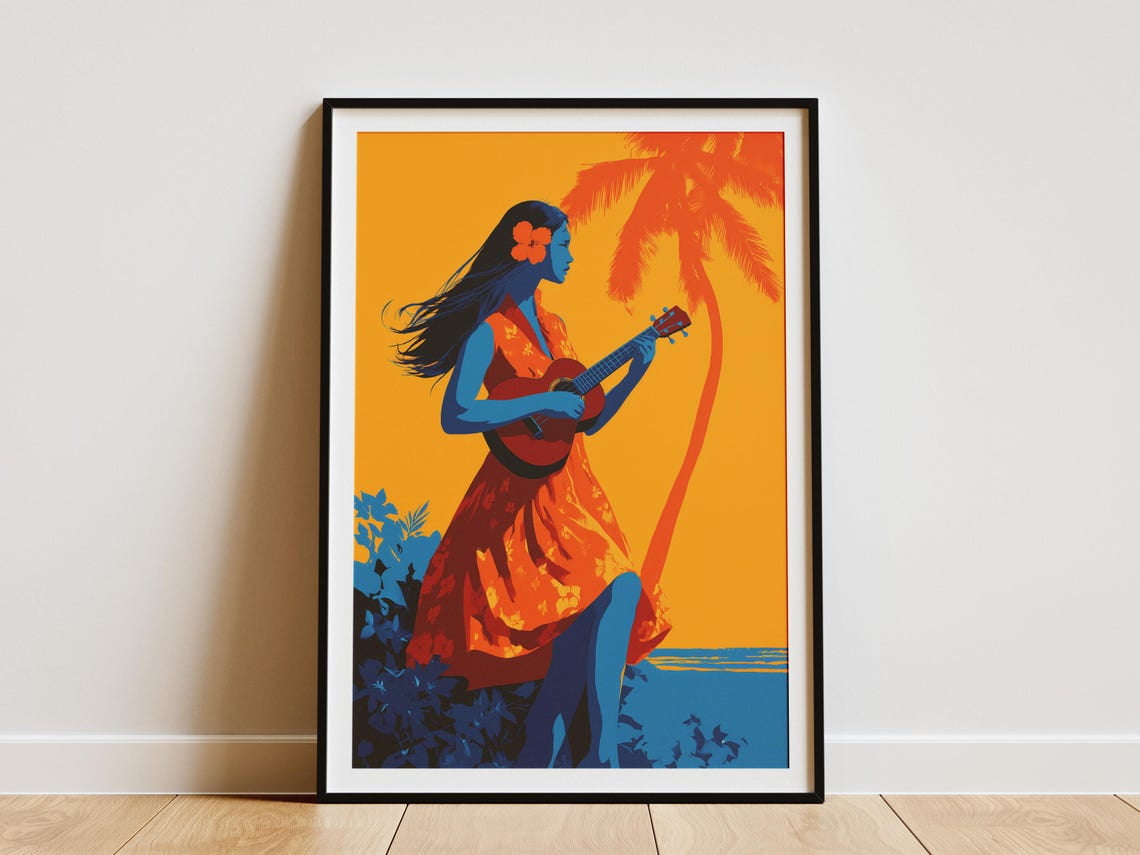 Modroom Hula Girl Ukulele Poster Hawaiian Art Print Vintage Style ...