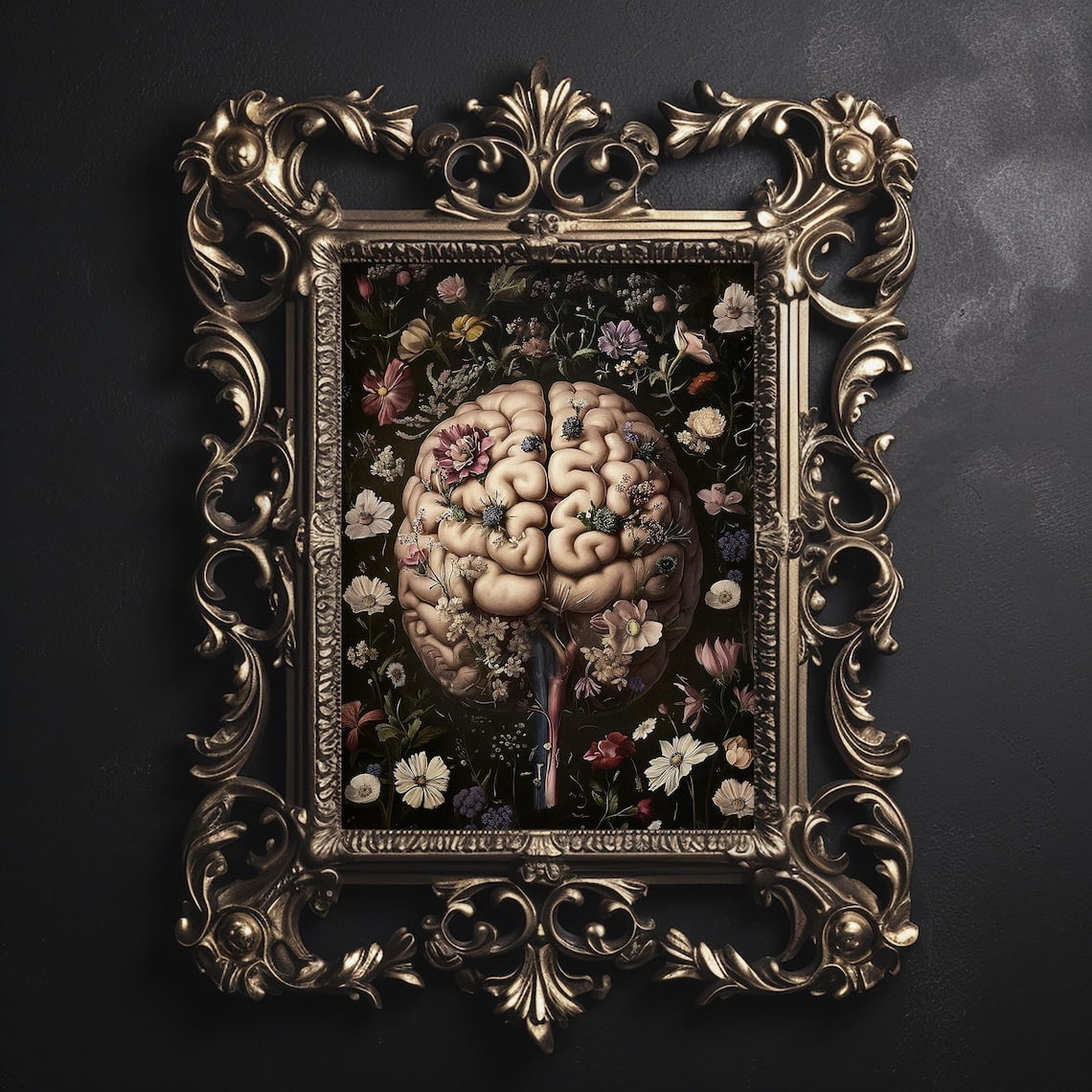 Modroom Human Brain with Flowers Poster, Gothic Dark Academia Anatomy ...