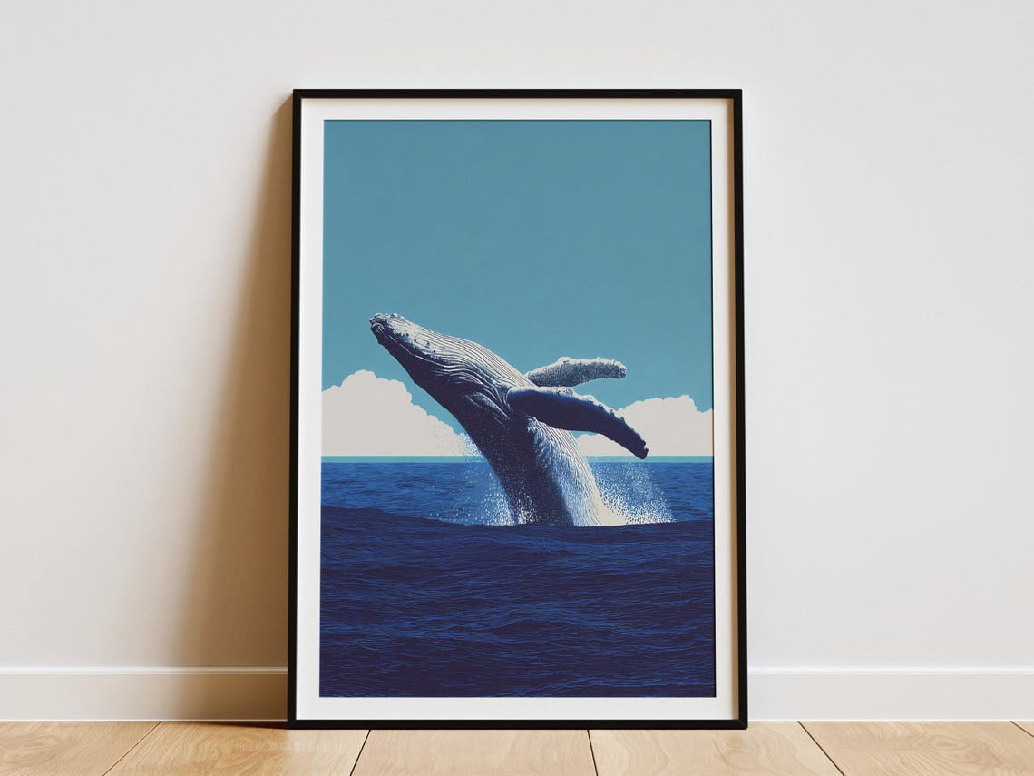Modroom Humpback Whale Breaching Art Print Hawaiian Theme Coastal Wall ...