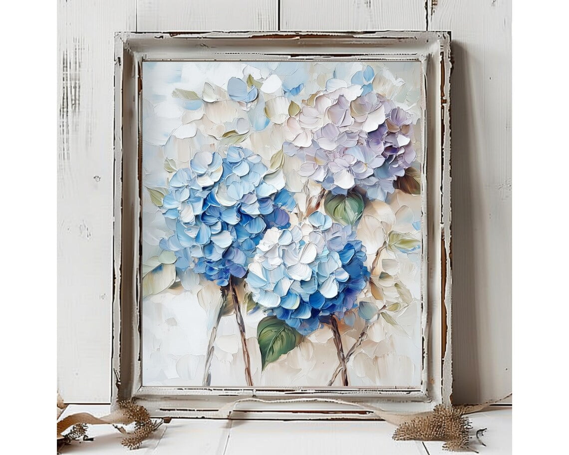 Modroom Hydrangea Painting Blue Flowers Wall Art Branch Of Hydrangea ...