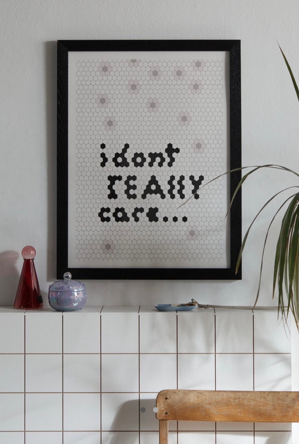 Modroom I Dont Really Care... - Hexagon Tile Wall Art Print With Gray ...